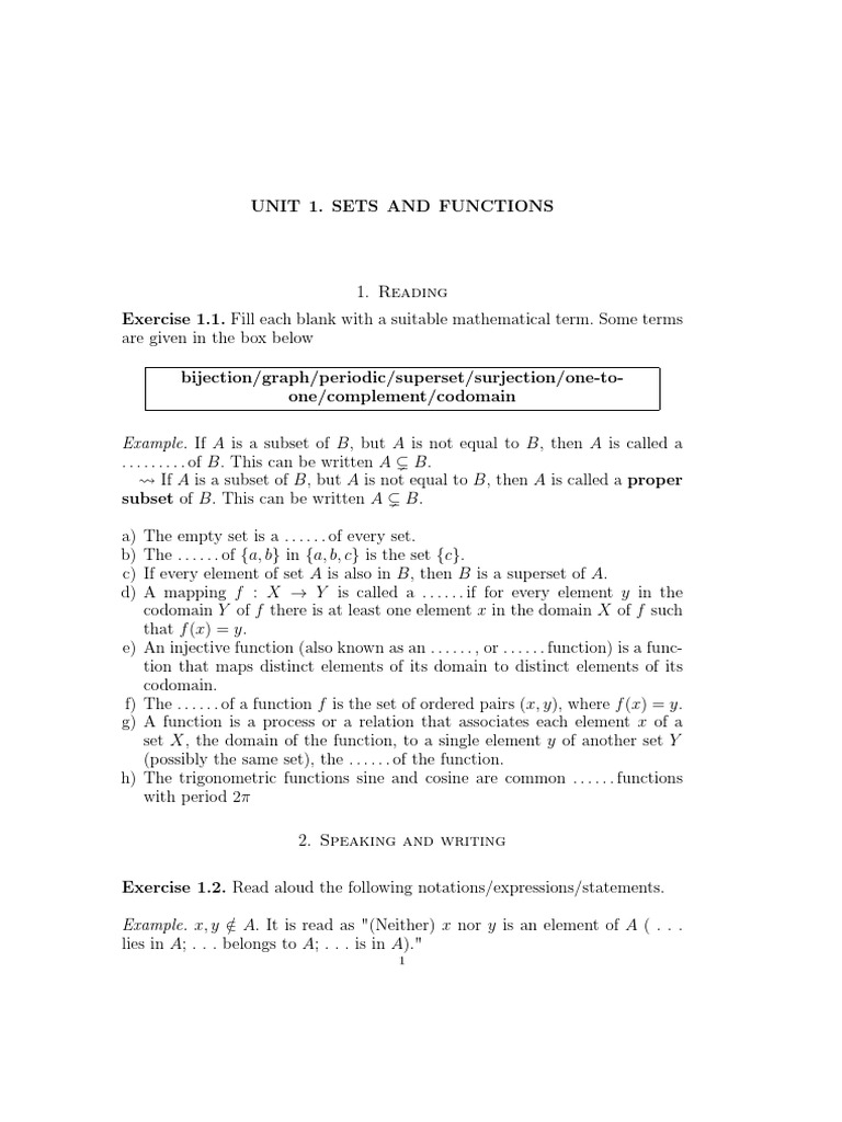 Sets and Functions - Exercises | PDF