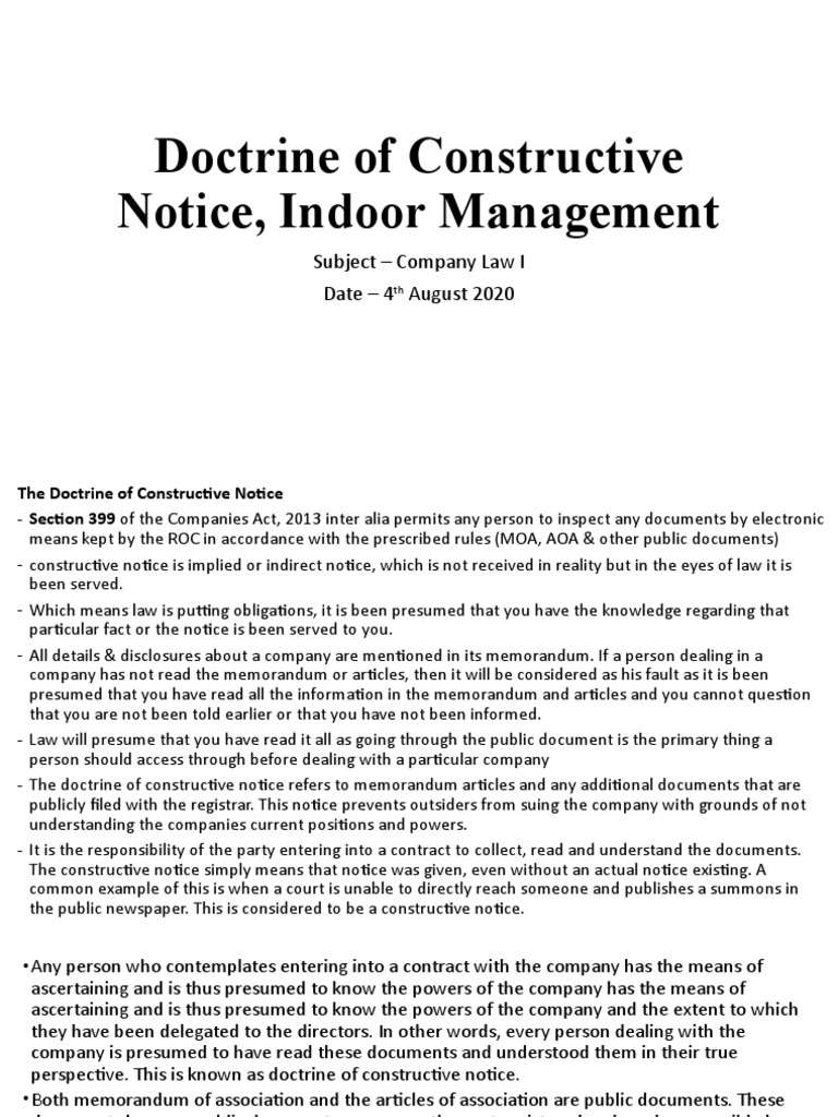 Constructive Notice in Company Law | PDF | Common Law | Justice
