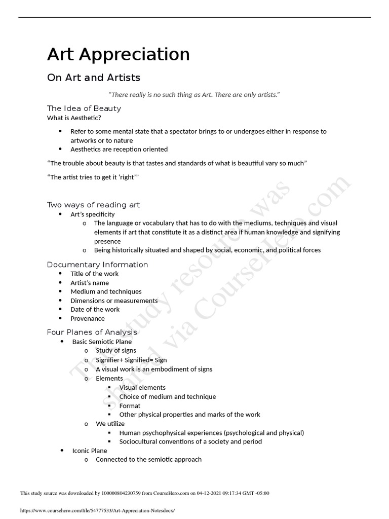 Art Appreciation Notes | PDF | Avant Garde | Aesthetics