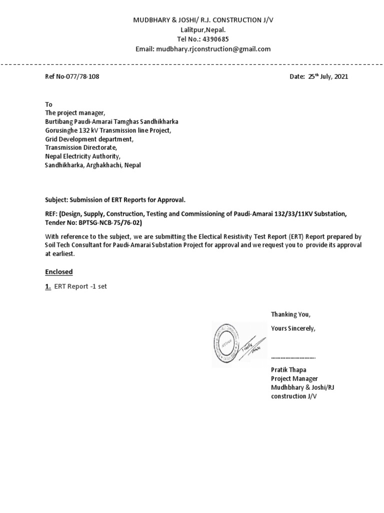 ERT Report For Paudi Amarai Substation Project 25th July | PDF ...