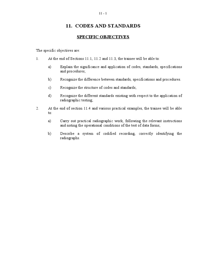 Codes and Standards: Specific Objectives | PDF | Nondestructive Testing ...