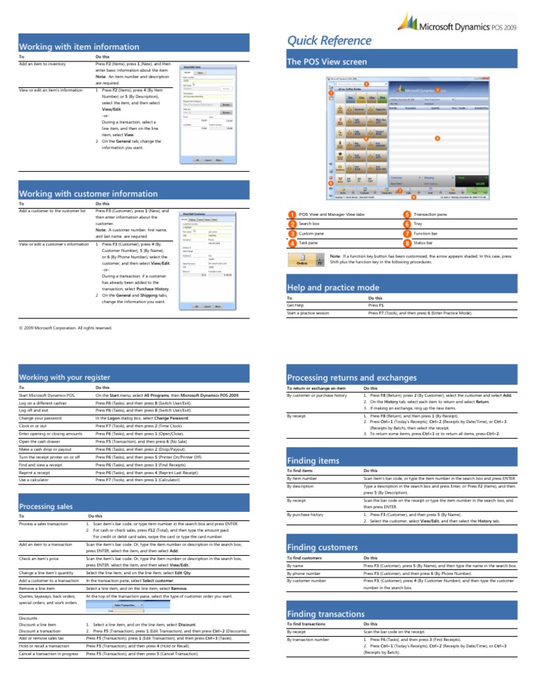 Quick Reference: Working With Item Information The POS View Screen ...