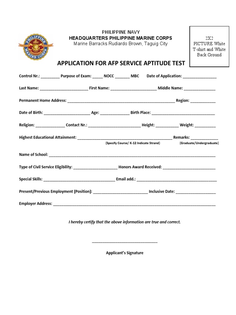Application For Afp Service Aptitude Test | PDF