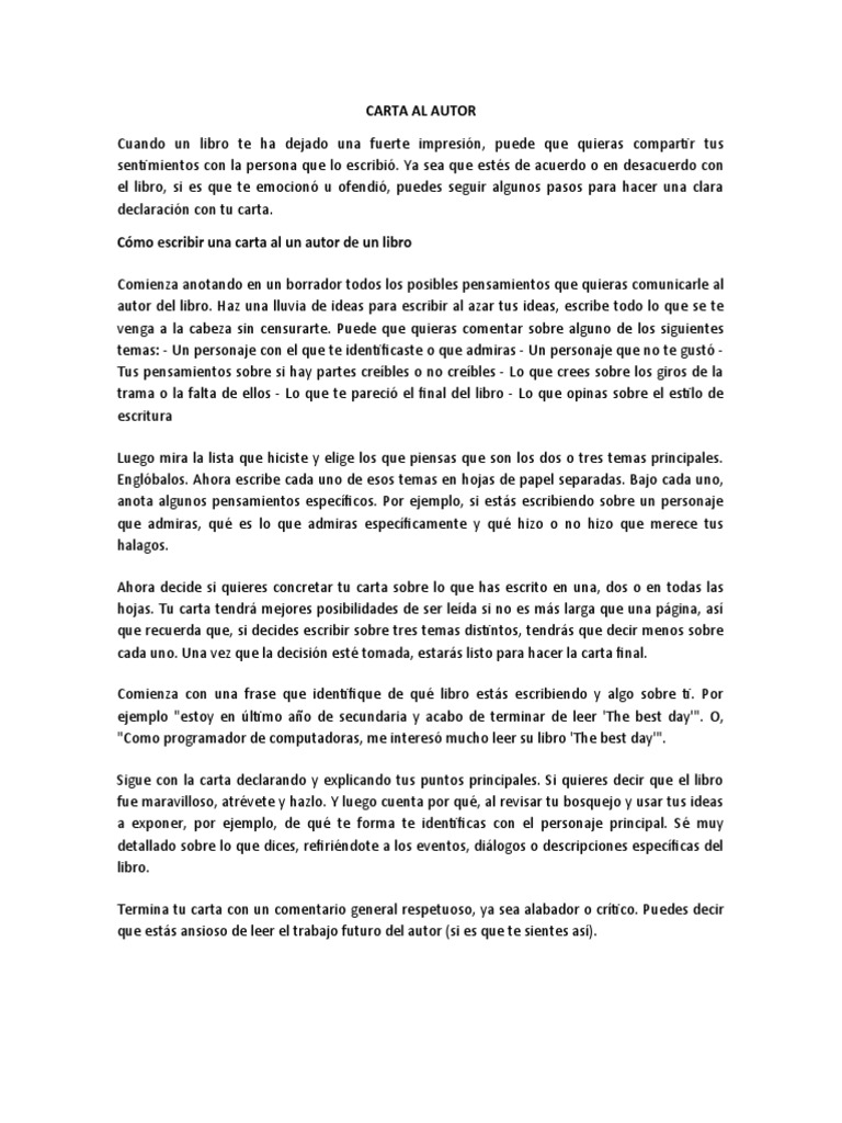 Como Realizar Una Carta Al Autor Pdf