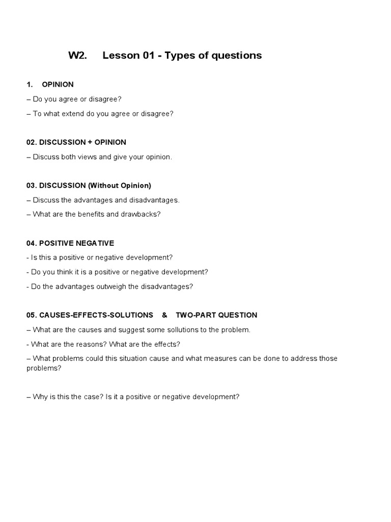 LESSON 01 - Types of Questions | PDF | Career & Growth | Wellness