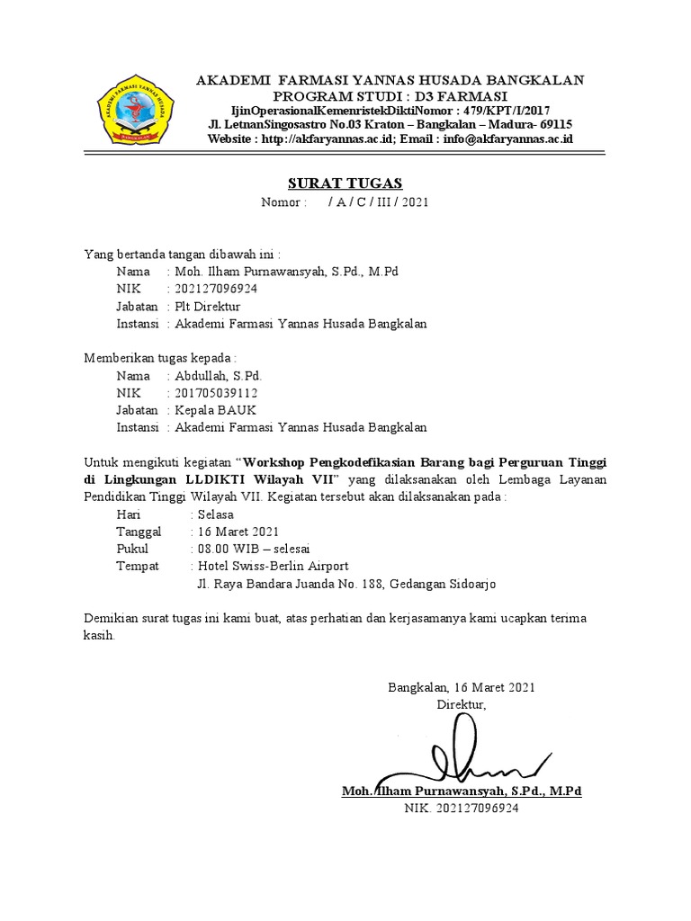 Surat Tugas Operator PDDIKTI | PDF