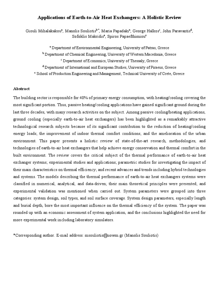 Earth-to-Air Heat Exchangers Review | PDF | Heat Transfer ...