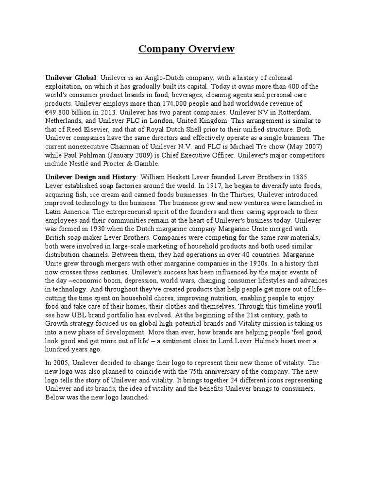 Company Overview: Unilever Global: Unilever Is An Anglo-Dutch Company ...