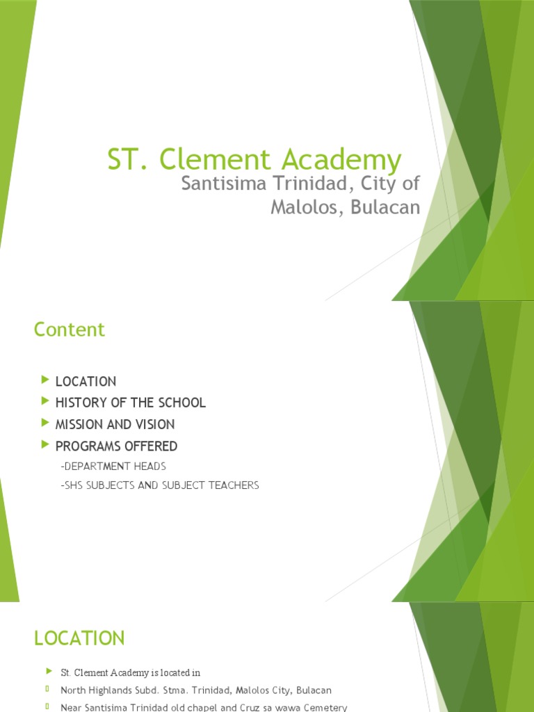 ST. Clement Academy: Santisima Trinidad, City of Malolos, Bulacan | PDF ...