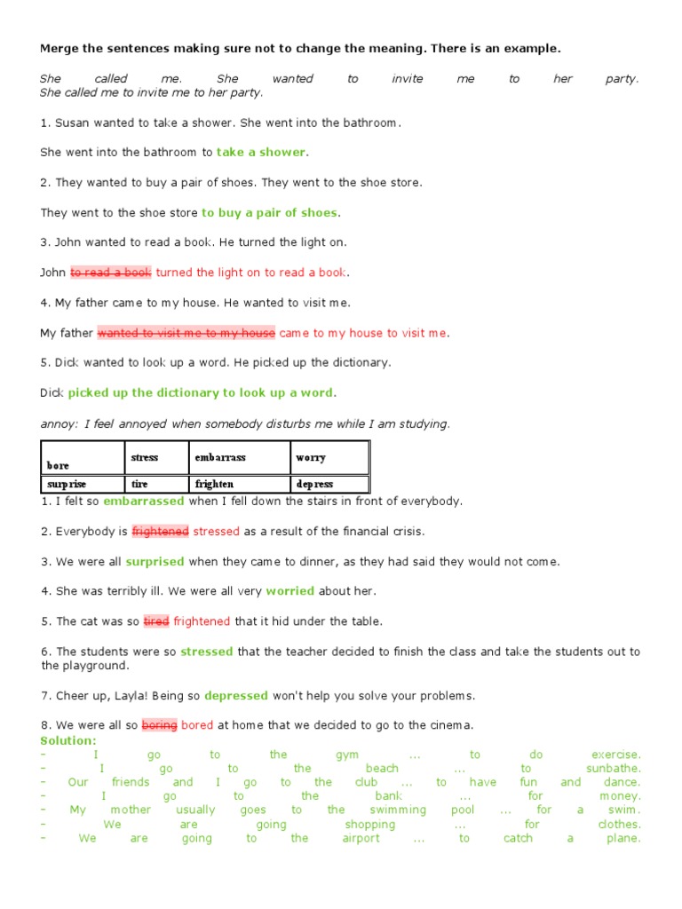 Merge The Sentences Making Sure Not To Change The Meaning | PDF ...