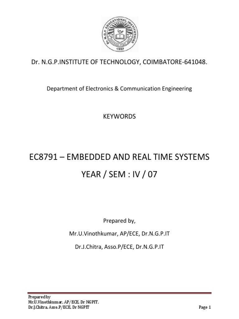 Ec8791 - Embedded and Real Time Systems Year / Sem: Iv / 07 | PDF | Operating System | Flash Memory