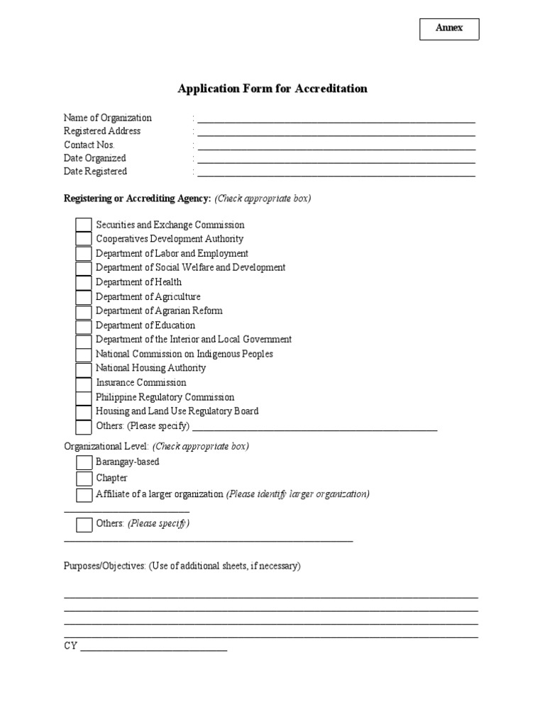 Application Form For Accreditation: Annex "B" | PDF | Government ...