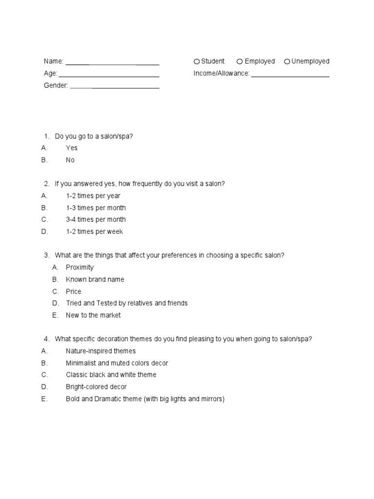 Market Research Questionnaire | PDF | Public Sphere | Marketing