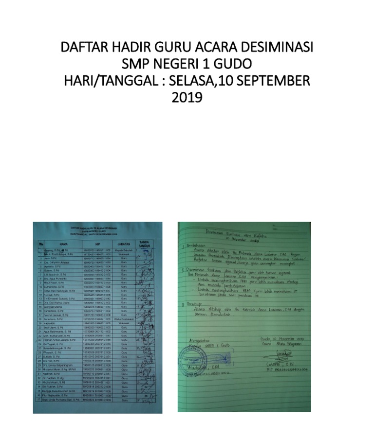 Salinan xxxx3.20.2 DAFTAR HADIR GURU ACARA DESIMINASI, IO NOP 2019 | PDF