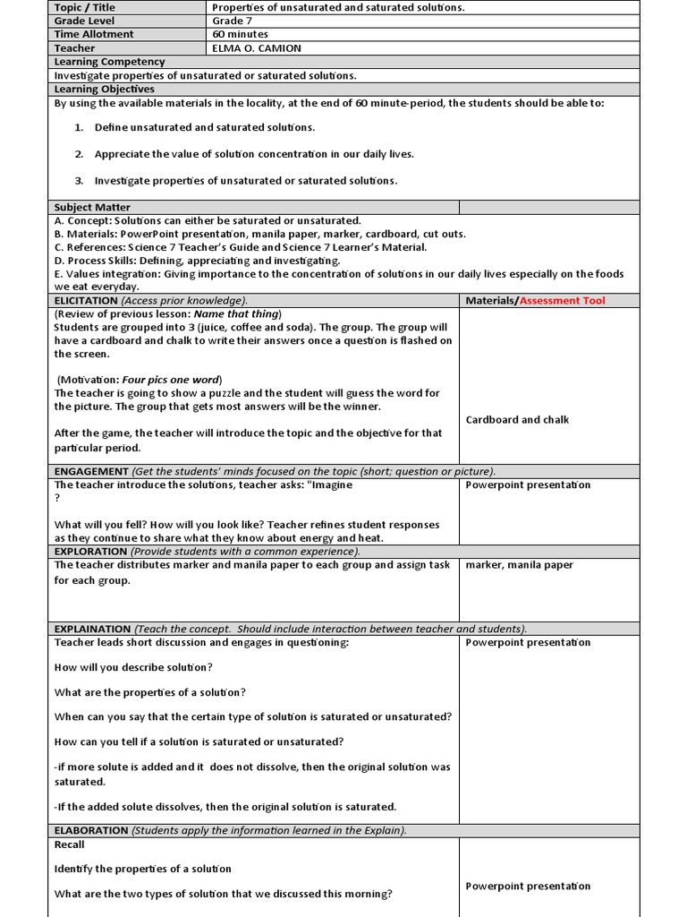 Understanding Saturated and Unsaturated Solutions | PDF | Teachers ...