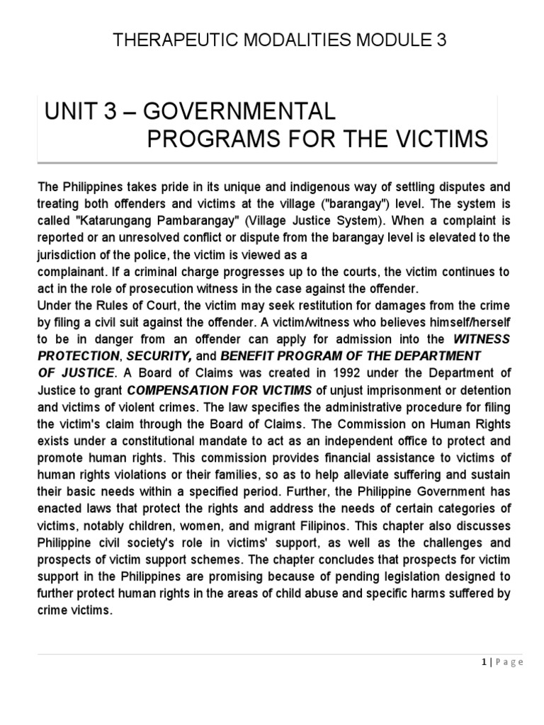 Therapeutic Modalities Module 3 | PDF | Crimes | Crime & Violence