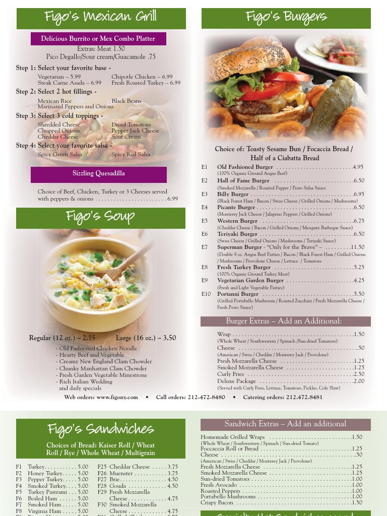 Figo's Mexican Grill and Burgers Menu | PDF | Salad | Hamburgers