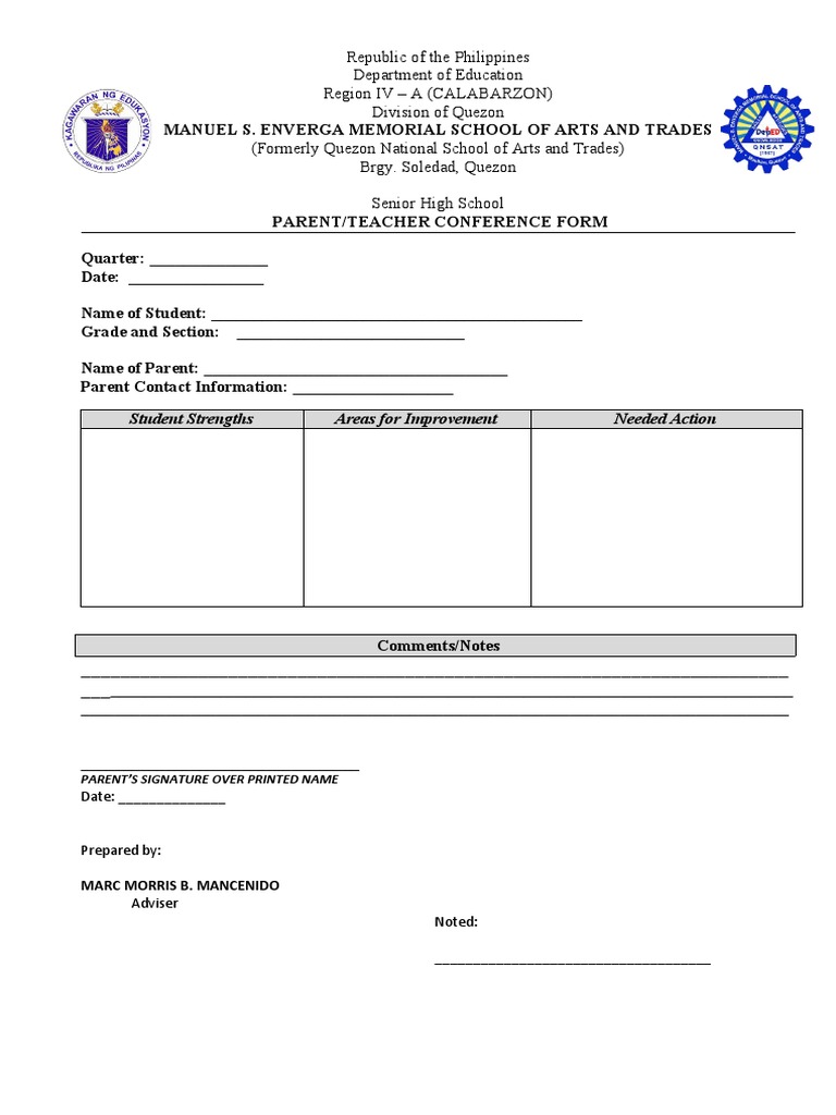 Parent Teacher Conference Form | PDF