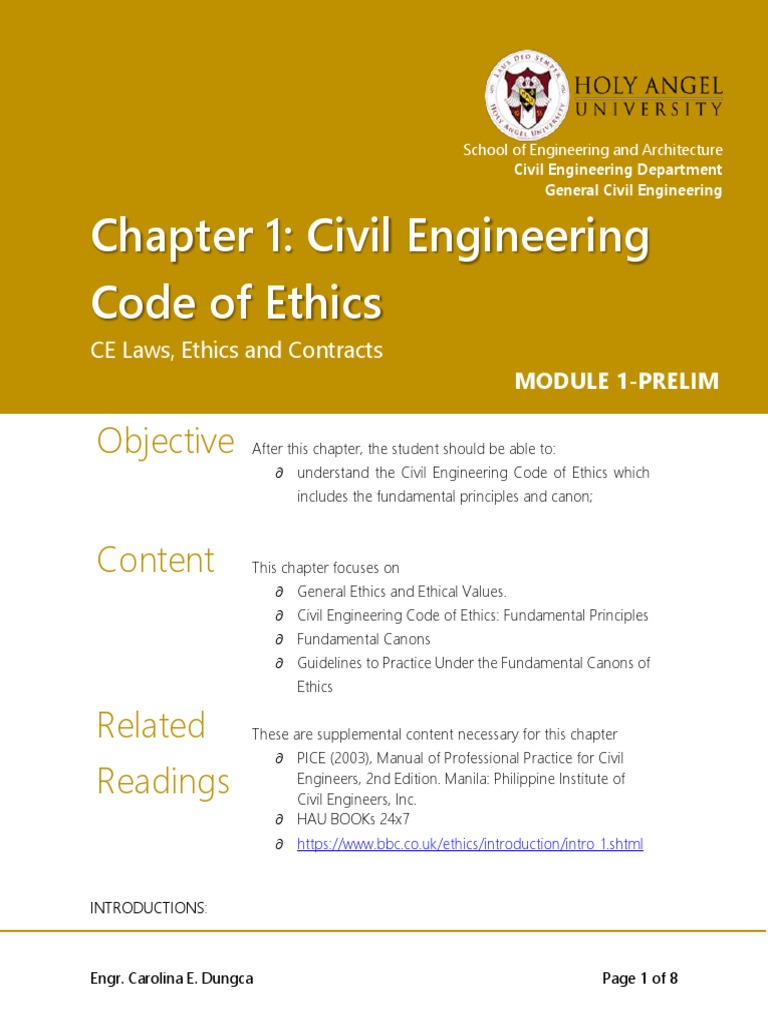 MODULE 1-CHAPTER 1 CE Laws Code of Ethics | PDF | Engineer | Conflict ...