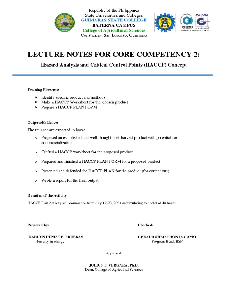 Hazard Analysis and Critical Control Points Lecture Notes | PDF | Foods ...