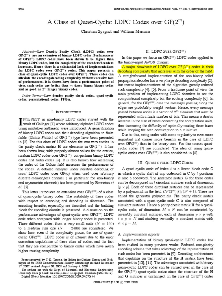 A Class Of Quasi Cyclic Ldpc Codes Over Gf Descargar Gratis Pdf Low Density Parity Check