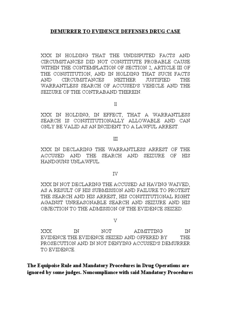 Demurrer To Evidence in Drug Cases | PDF | Burden Of Proof (Law ...