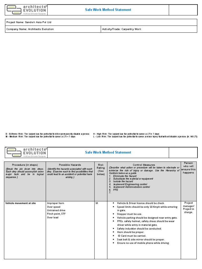 SWMS - Carpentry | PDF | Personal Protective Equipment | Risk