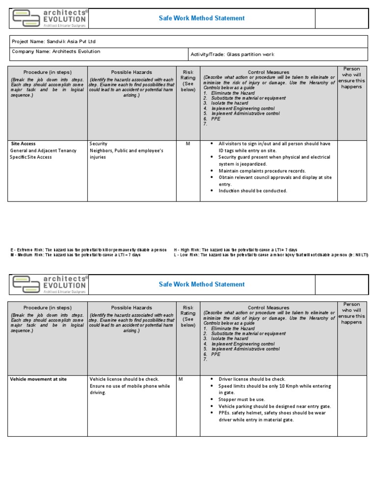 SWMS - Glass Partition | PDF | Personal Protective Equipment | Risk