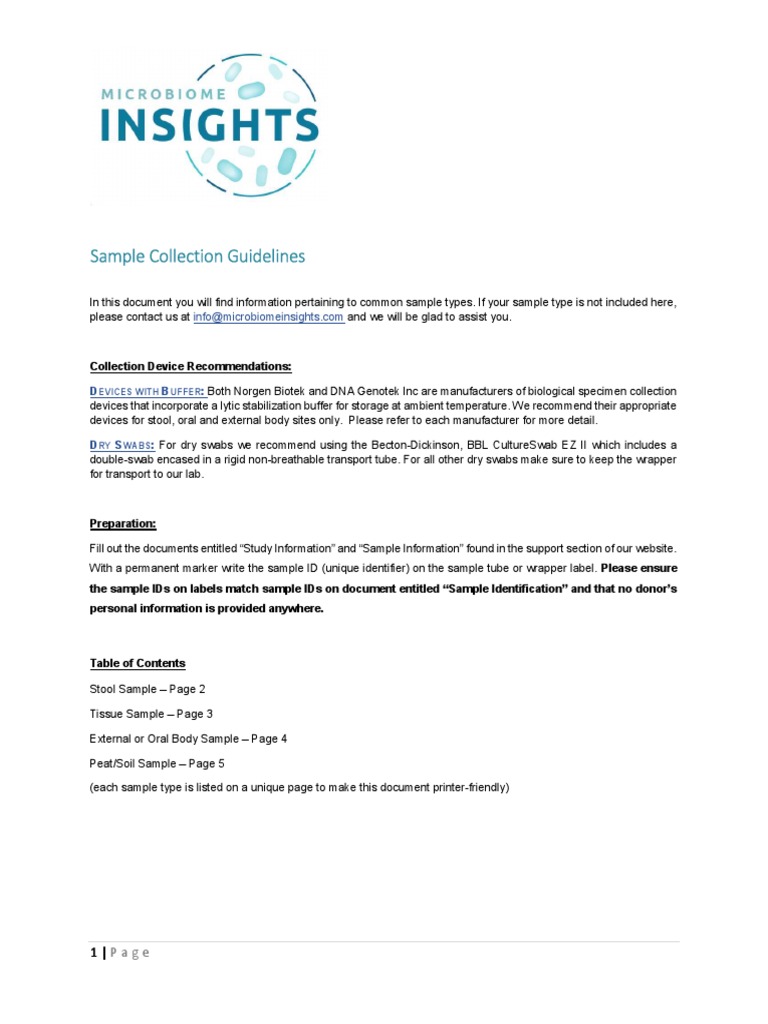 Sample Collection Guidelines for Testing | PDF | Wellness | Science ...
