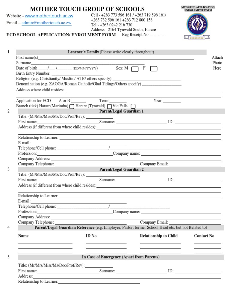 Enrolment Form ECD School | Download Free PDF | Teachers | Learning