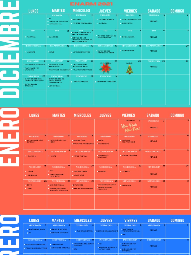 Calendario de Estudio Enarm 2021 Dic-Abril | PDF | Neumología | Medicina