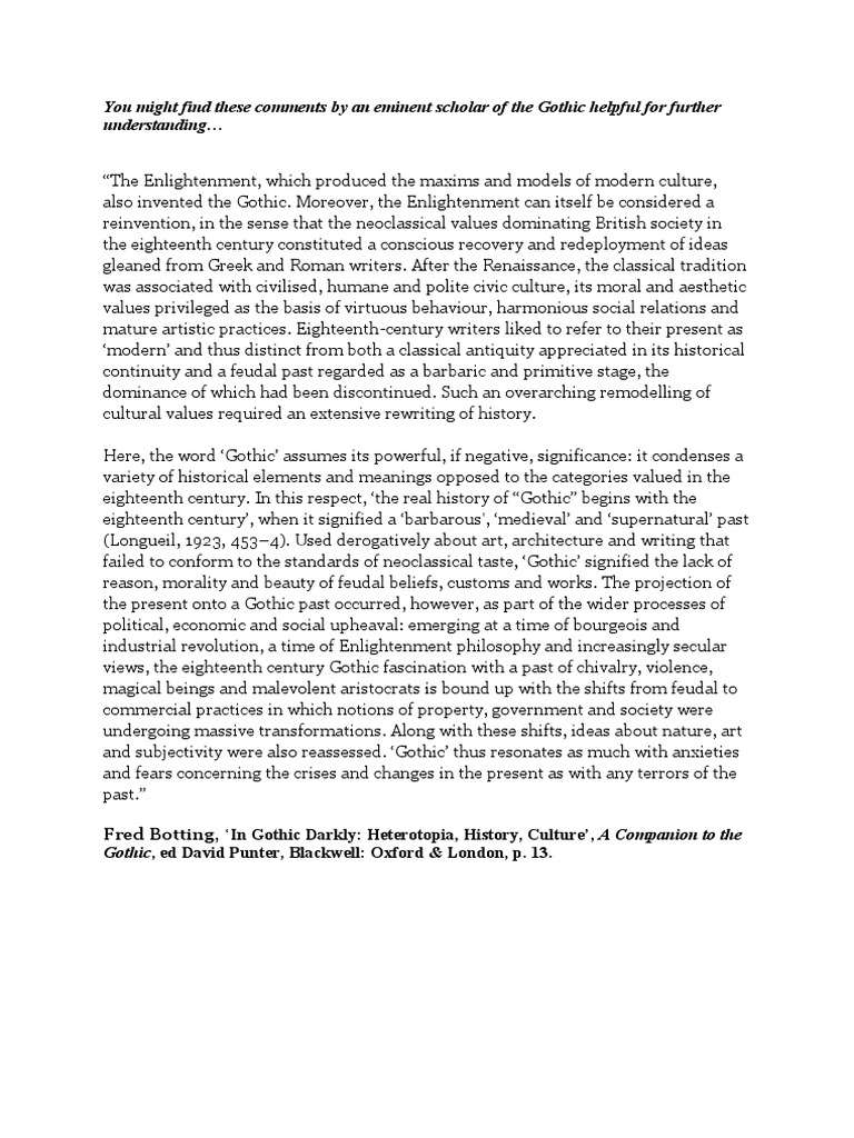 Extract From Fred Botting Pdf Age Of Enlightenment Feudalism
