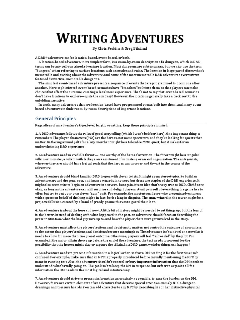 Adventure Design Guide | PDF | Dungeons & Dragons | Role Playing Games