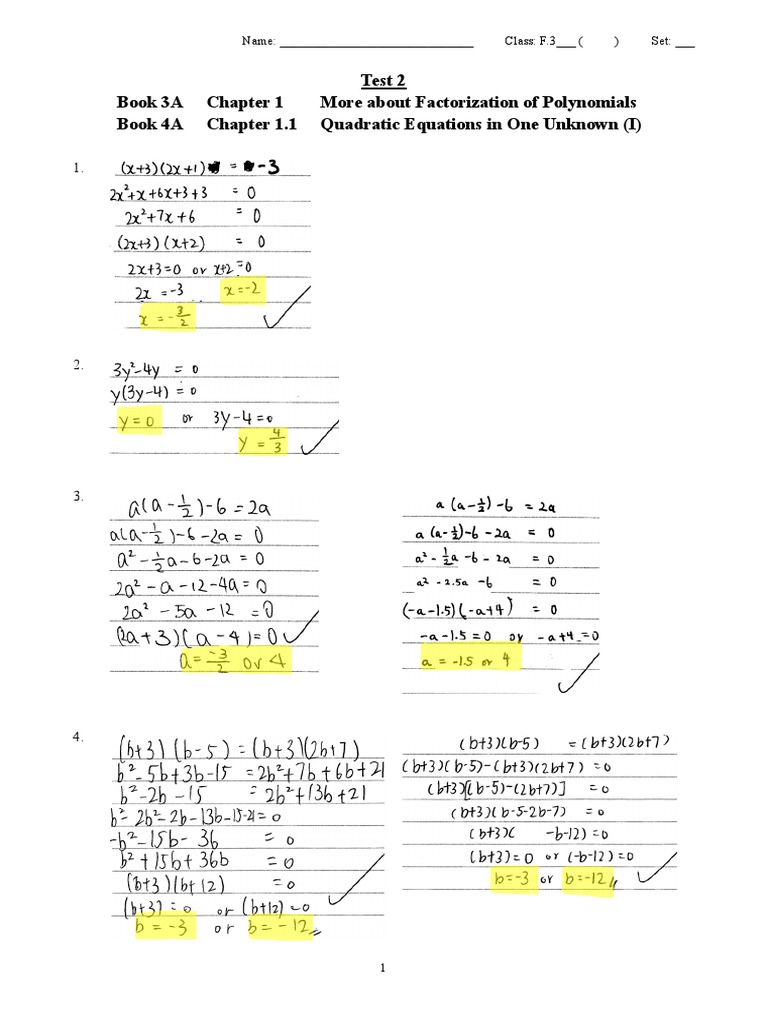 Factorization and Quadratics Test F.3 | PDF | Teaching Methods & Materials