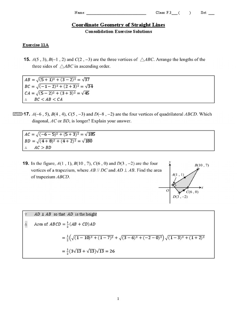 Coordinate Geometry of Straight Lines Oxford Exercise Solution | PDF ...