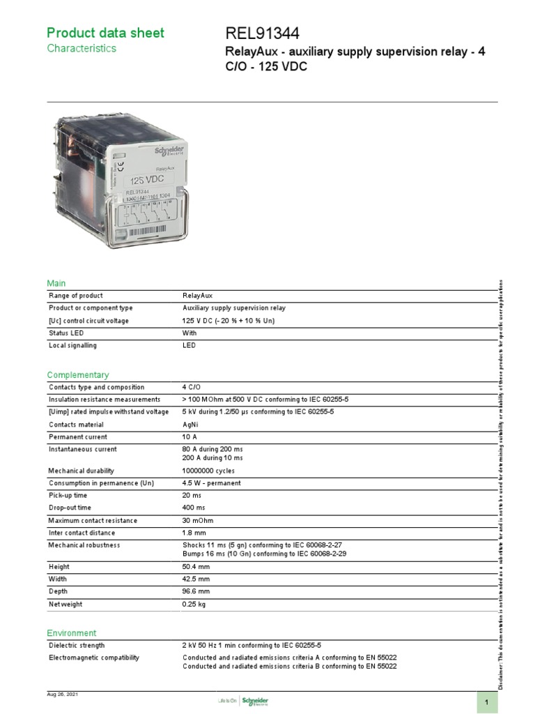 Product Data Sheet: Relayaux - Auxiliary Supply Supervision Relay - 4 C ...