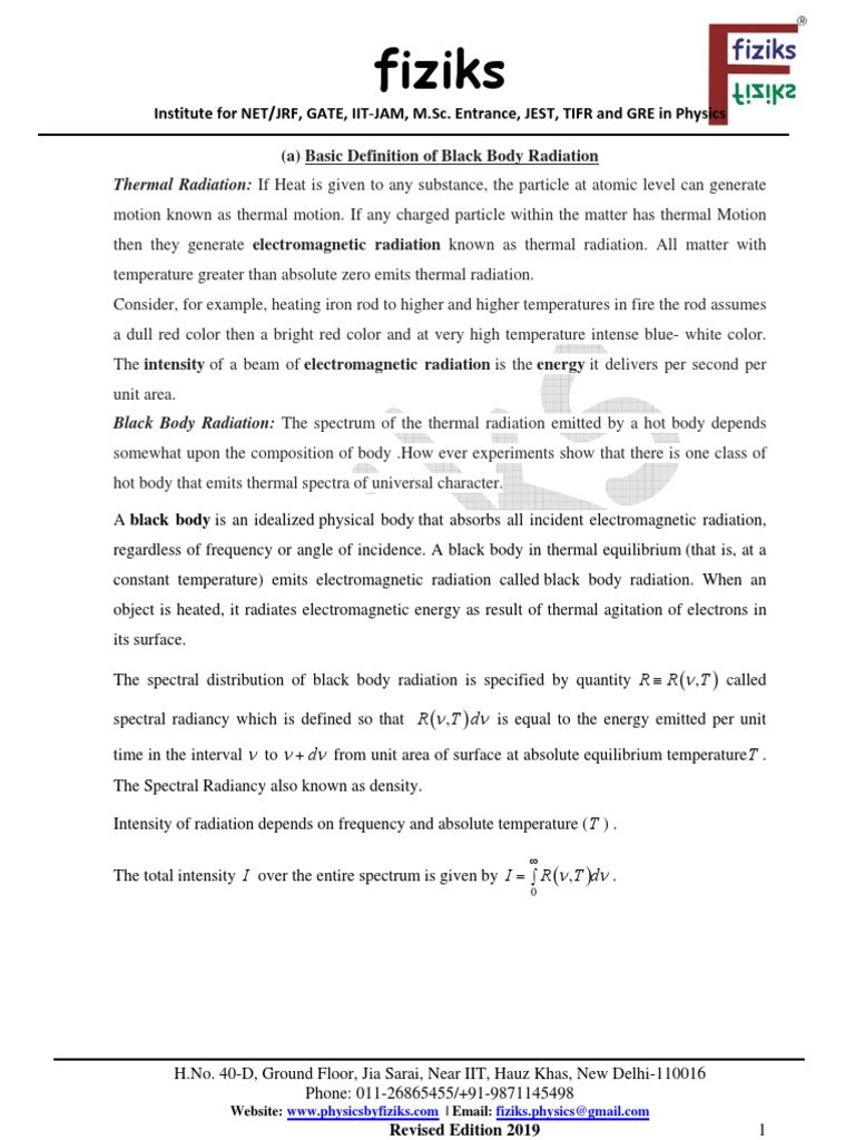 1 (A) Basic Definition of Black Body Radiation | PDF | Electromagnetic ...