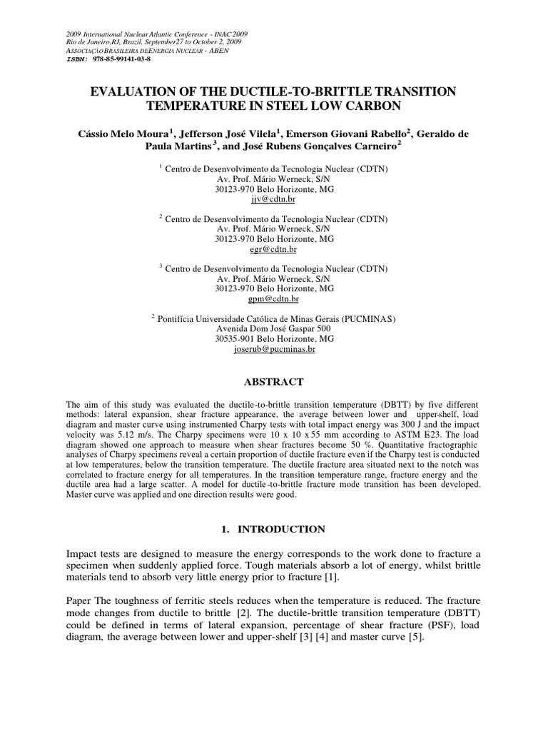 Evaluation of The Ductile-To-Brittle Transition Temperature in Steel Low Carbon | PDF | Fracture ...