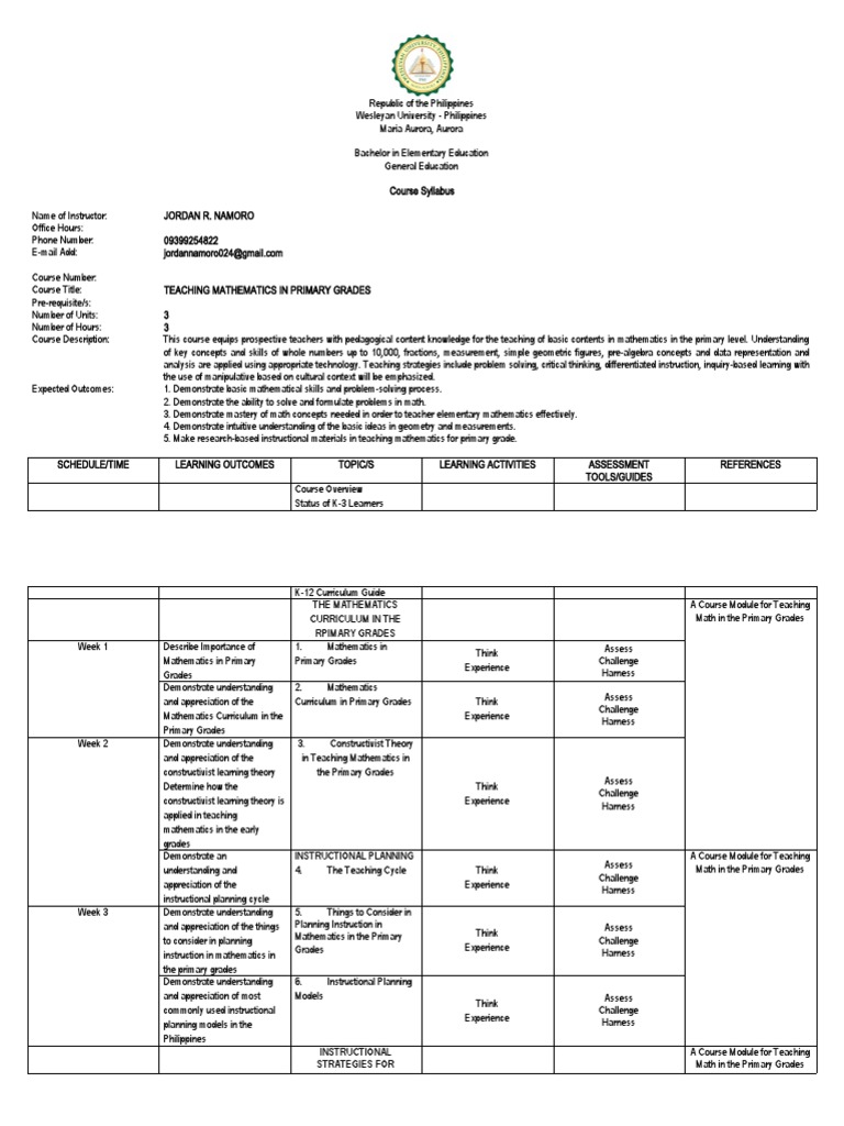 New Syllabus - Teaching Math in The Primary Grades | PDF | Educational ...