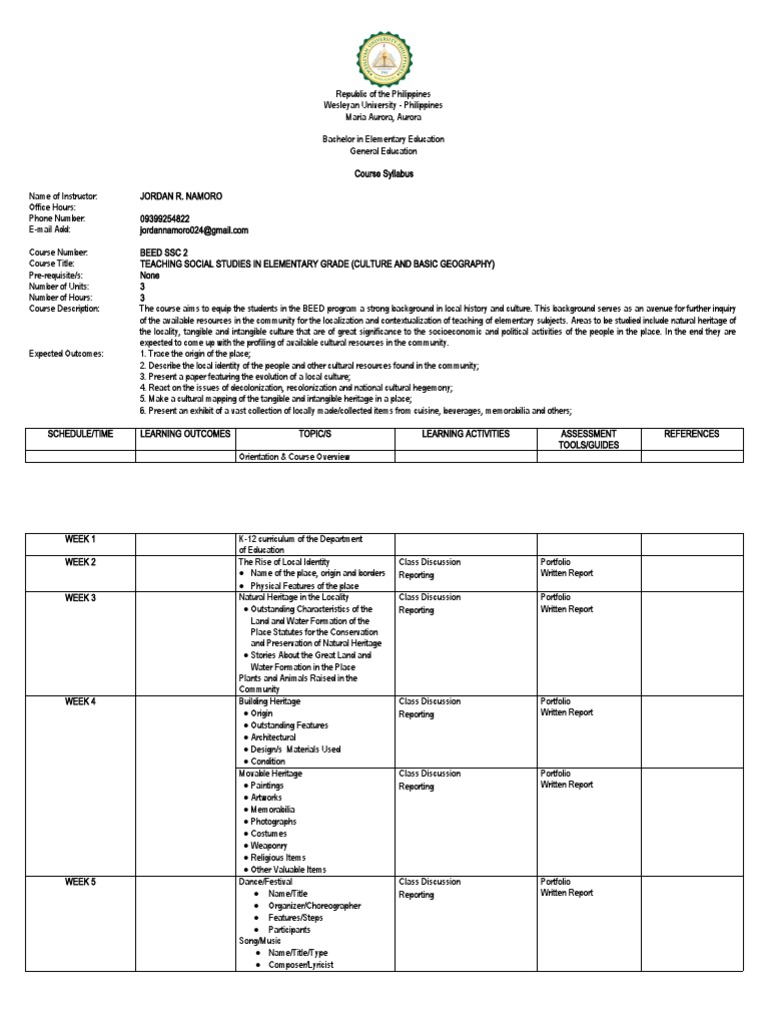 New Syllabus - Teaching Social Studies in Elementary (Culture ...