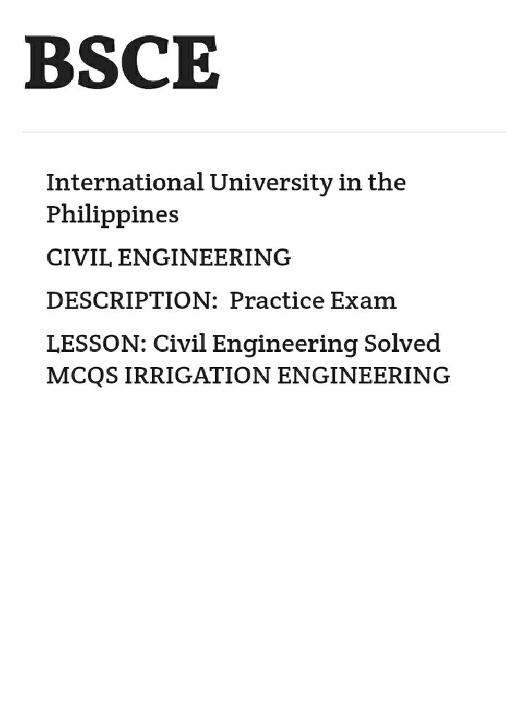 Practice Exam Civil Engineering Irrigation Engineering | PDF