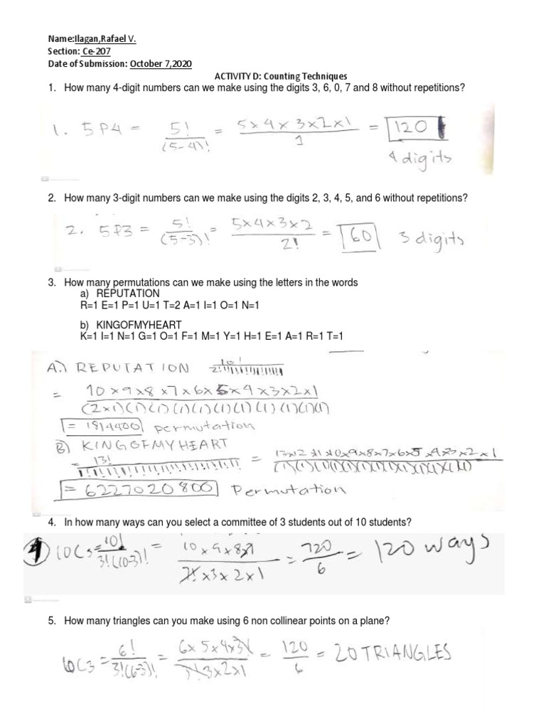 Activity D Counting Techniques | PDF