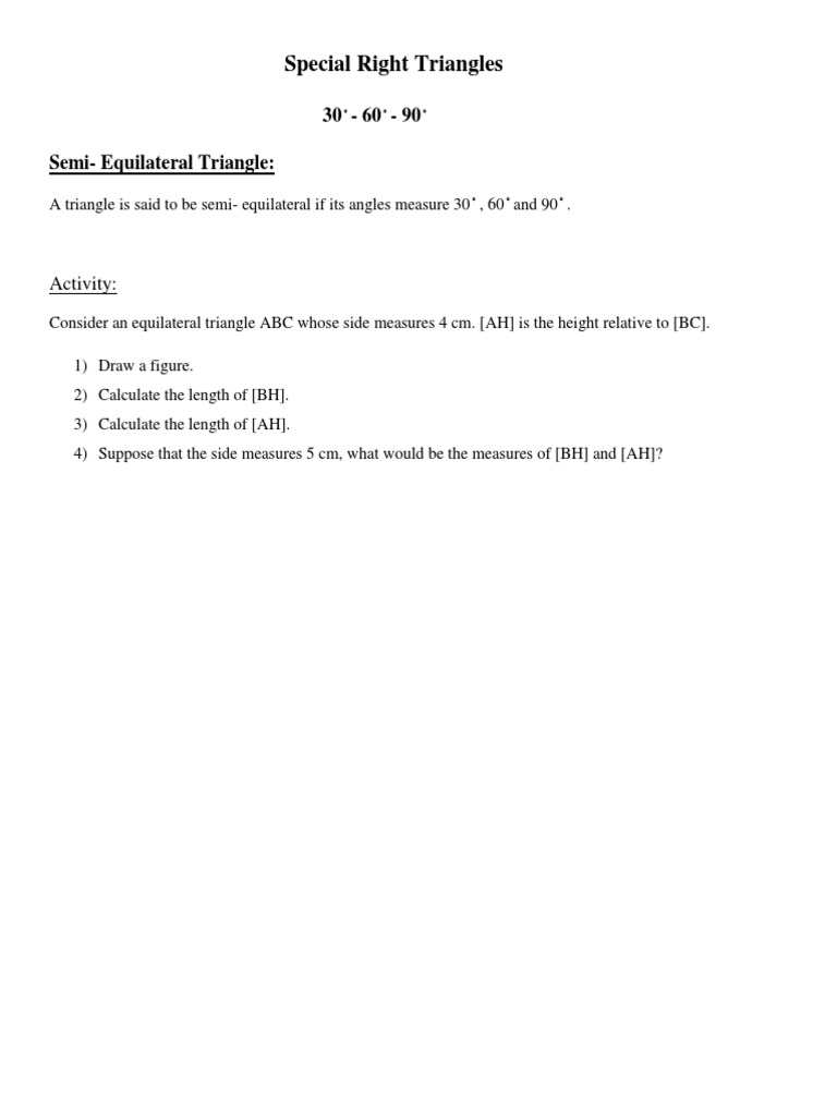 Special Right Triangles Pdf
