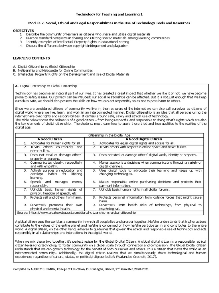 Lesson 14 Social Ethical and Legal Responsibilities in The Use of ...