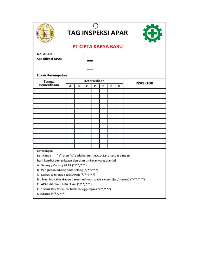 Tag Inspeksi Apar | PDF