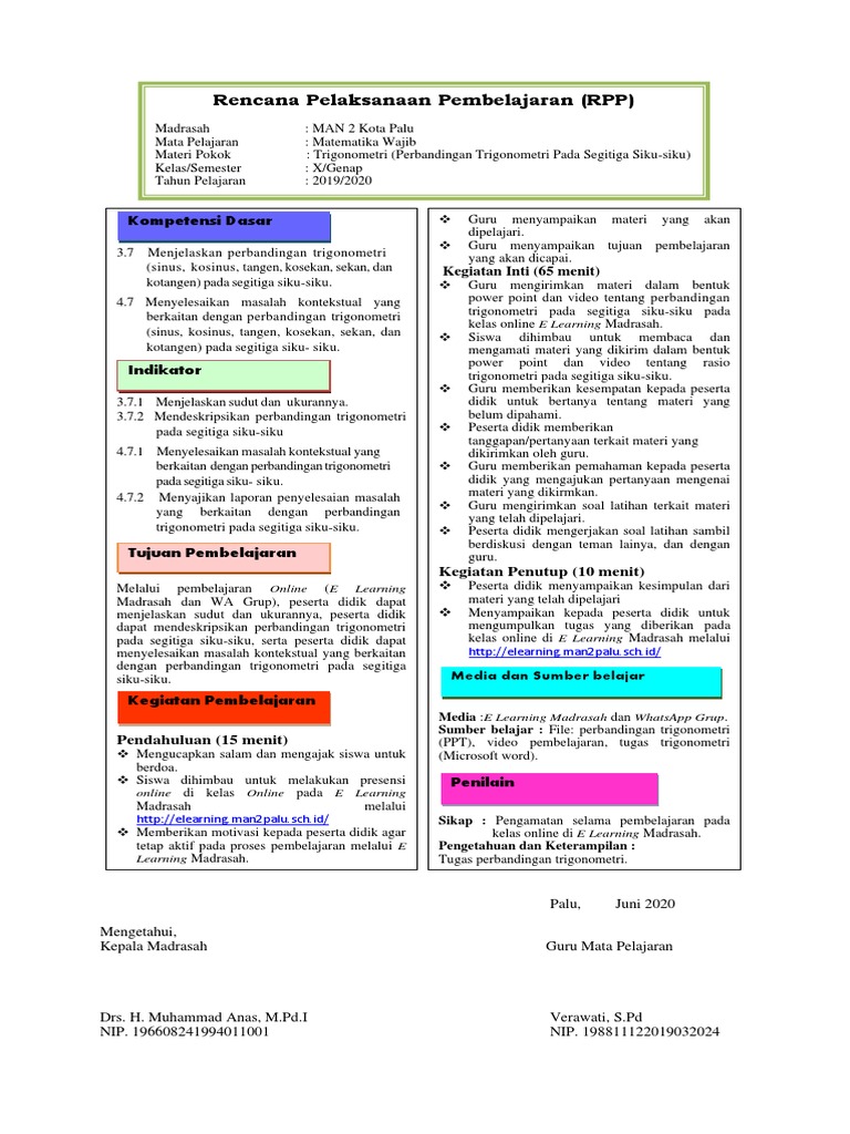 Contoh RPP Daring 1 | PDF