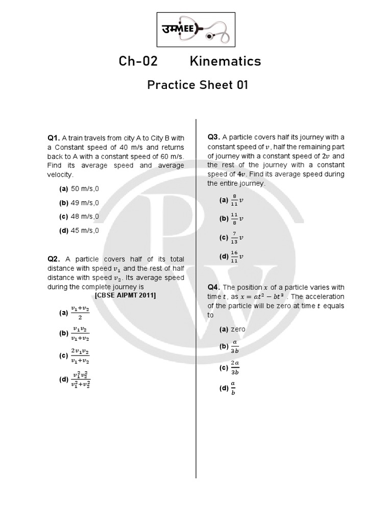 Ch-02 Kinematics: Practice Sheet 01 | PDF | Acceleration | Velocity