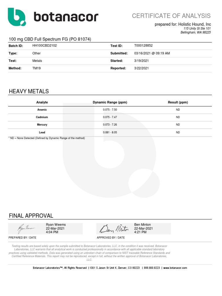 Heavy Metal Testing Report Holistic Hound USDA Certified Organic Full ...