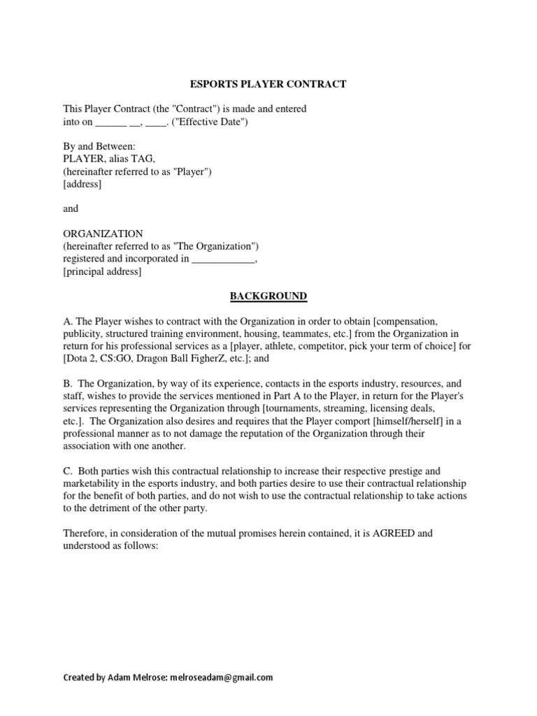 Esports Player Contract Template | PDF | Finance & Money Management ...