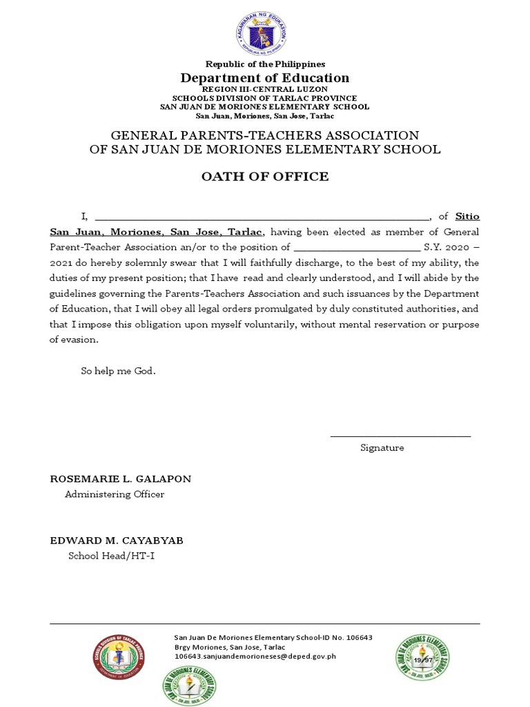 Gpta Oath of Office 2020-2021 | PDF